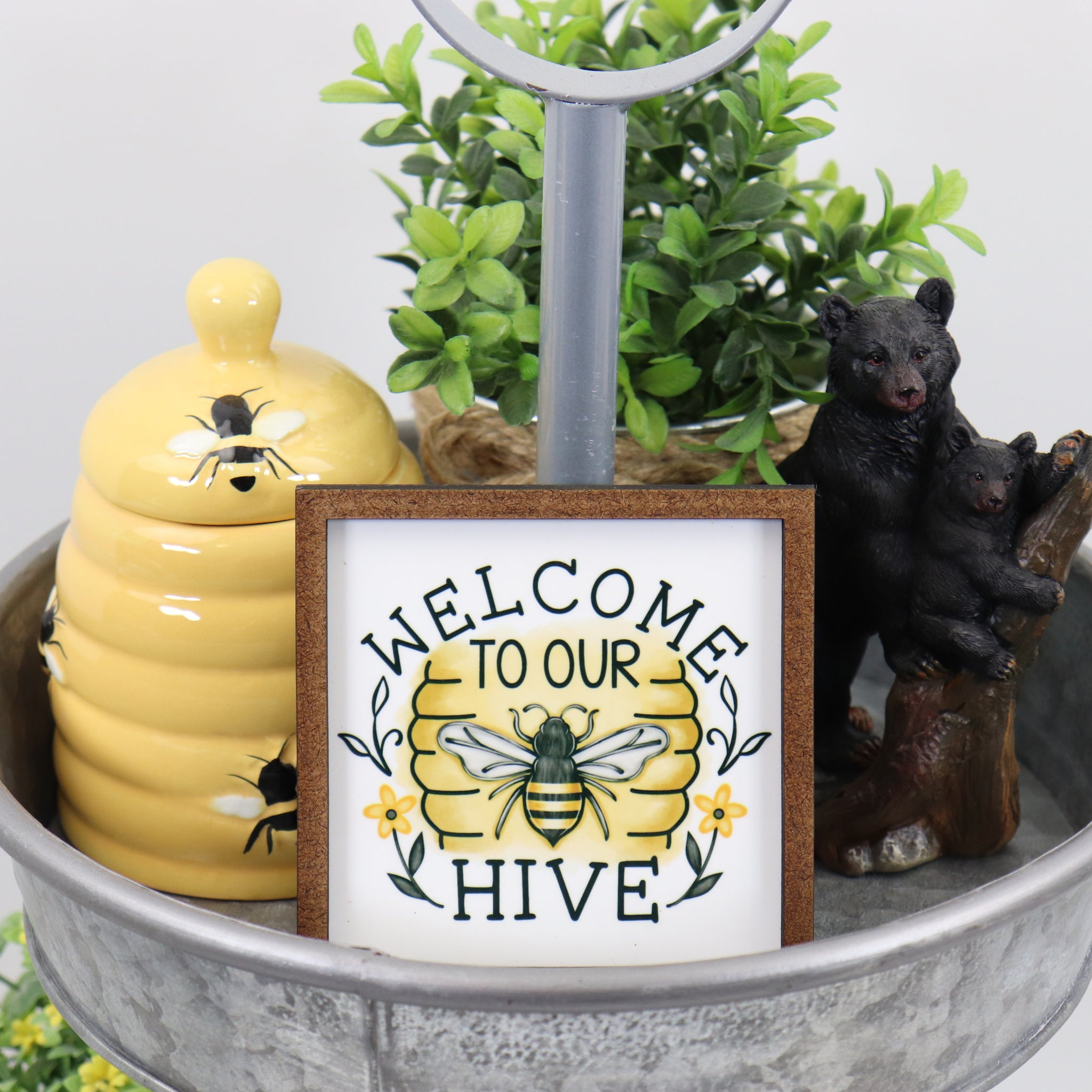 Welcome to our Hive Honey Bee Tier Tray Sign | Sew Lucky Embroidery